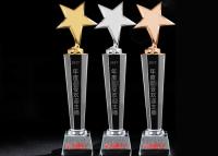 China Handmade Crystal Trophies And Awards With Gold / Silver / Bronze Metal Star for sale