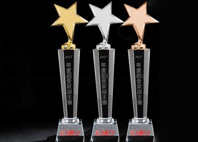 China Handmade Crystal Trophies And Awards With Gold / Silver / Bronze Metal Star for sale