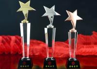 China Handmade Crystal Trophies And Awards With Gold / Silver / Bronze Metal Star for sale