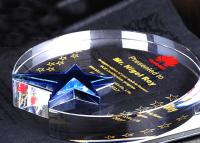 China Round Shape Crystal Trophy Cup , Custome Logo Crystal Glass Awards for sale