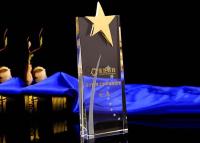 China Square Shape Crystal Trophy Cup Party Celebration Use With Metal Pentagram for sale