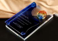 China Business Blue Glass Awards Cups Trophies , Custom Made Glass Trophies for sale