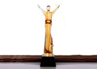 China Custom Logo Colored Glaze Trophy Cup , Black Crystal Base Custom Award Trophies for sale