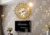 China Luxury Peacock Design Metal Wall Clock Gold Plated For Home Decoration for sale