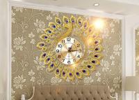 China Luxury Peacock Design Metal Wall Clock Gold Plated For Home Decoration for sale
