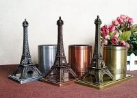 China Plated World Famous Building Model , Metal France Eiffel Tower Design Brush Pot for sale
