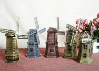China Miniature DIY Craft Gifts World Famous Building Model Brass Dutch Windmill Replica for sale
