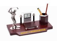 China Wooded Base Golf Trophy Cup Multi Functional With Pen Container & Clock for sale