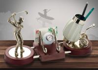 China Wooded Base Golf Trophy Cup Multi Functional With Pen Container & Clock for sale