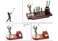 China Wooded Base Golf Trophy Cup Multi Functional With Pen Container & Clock for sale