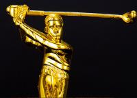 China Golf Abstract Figure Design Plastic Gold Trophy Cup For Golf Tournament for sale