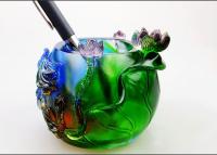 China Colored Glaze Pen Pot / Pen Holder With Animal And Flower Pattern for sale