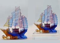 China Office Desk Decoration Colored Glaze Crafts , Chinese Style Sailing Boat Adornment for sale