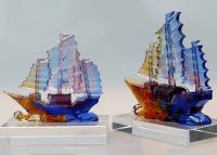 China Office Desk Decoration Colored Glaze Crafts , Chinese Style Sailing Boat Adornment for sale