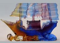 China Office Desk Decoration Colored Glaze Crafts , Chinese Style Sailing Boat Adornment for sale