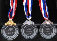 China Students Crystal Custom Sports Medals Sand Blasting Texts With Color Printing Ribbon for sale