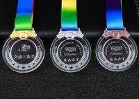 China Students Crystal Custom Sports Medals Sand Blasting Texts With Color Printing Ribbon for sale