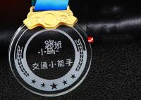 China Students Crystal Custom Sports Medals Sand Blasting Texts With Color Printing Ribbon for sale