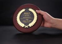 China Round Award Cups Trophies , Walnut Wood Personalized Trophy Cup 3d Engraved Logo for sale