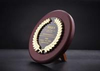 China Round Award Cups Trophies , Walnut Wood Personalized Trophy Cup 3d Engraved Logo for sale