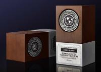 China Aluminum Base Wooden Award Plaques 3D Customized Logo Souvenirs For Enterprise for sale
