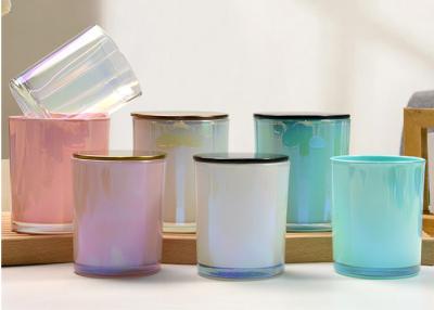 China 200ml 300ml 12oz 15oz Rainbow Iridescent Glass Candle Jar Empty Cylinder for Home Decoration Christmas Occasion for sale