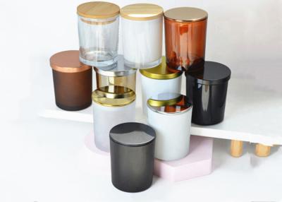 China Customized Logo 10oz Luxury Transparent Black Transparent White Empty Glass Candle Containers Candle Jars With Lids for sale