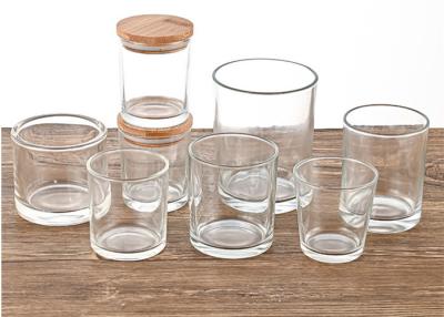 China Clear Glass Cylinder Candle Jar Vessel with Shiny Gold Metal Lid Iron for Candle Making for sale