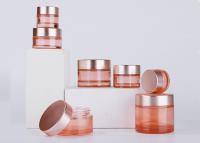 China 5ml 10ml 15ml 20ml 30ml 50ml 60ml 100ml Straight Round Rose Gold Lid Cosmetic Face Cream Jar Pink Glass Cream Jars with Spoon for sale