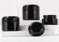 China Glass Cosmetic Cream Jar Round Men's Skin Care Black Uv Smell Proof Container with Black Shiny Cap for sale