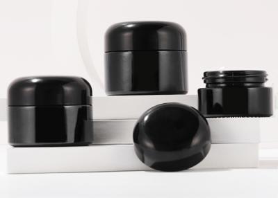 China Glass Cosmetic Cream Jar Round Men's Skin Care Black Uv Smell Proof Container with Black Shiny Cap for sale
