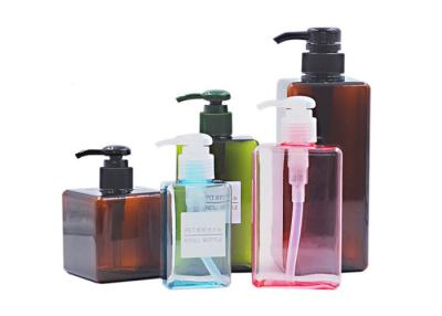 China Clear Brown and Green 250 450 650ml Empty PET Packaging square Plastic Shampoo Bottle for Liquid and Lotion for sale
