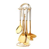 China 7pcs Stainless Steel Kitchen Utensils Set Nordic Style Cooking Spoons Black White for sale