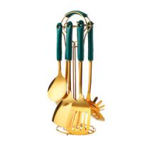 China 7pcs Stainless Steel Kitchen Utensils Set Nordic Style Cooking Spoons Black White for sale