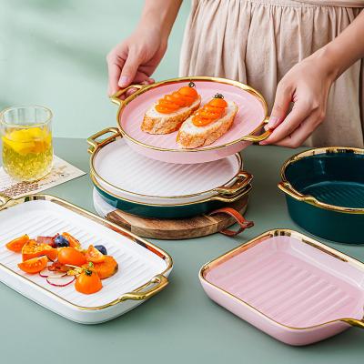 China Double Wall Insulated Ceramic Dinner Plates Set 4pcs Nordic Style for Kitchen Cooking for sale