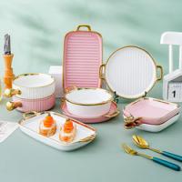 China Double Wall Insulated Ceramic Dinner Plates Set 4pcs Nordic Style for Kitchen Cooking for sale