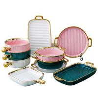 China Double Wall Insulated Ceramic Dinner Plates Set 4pcs Nordic Style for Kitchen Cooking for sale