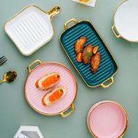China Double Wall Insulated Ceramic Dinner Plates Set 4pcs Nordic Style for Kitchen Cooking for sale