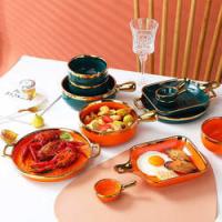 China Double Wall Insulated Ceramic Dinner Plates Set 4pcs Nordic Style for Kitchen Cooking for sale