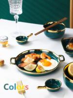 China Double Wall Insulated Ceramic Dinner Plates Set 4pcs Nordic Style for Kitchen Cooking for sale