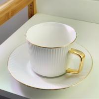 China European Style Striped Ceramic Coffee Cup Set with Spoon and Saucer 200ml for sale