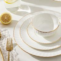 China Gold Line White Bone China Embossed Tableware Wedding Charger Plate Dinner Plate Bowl Mug Coffee Cup Set 100pcs for sale
