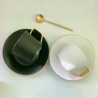 China European Style Striped Ceramic Coffee Cup Set with Spoon and Saucer 200ml for sale