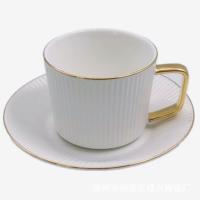 China European Style Striped Ceramic Coffee Cup Set with Spoon and Saucer 200ml for sale