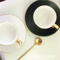 China European Style Striped Ceramic Coffee Cup Set with Spoon and Saucer 200ml for sale