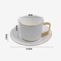 China European Style Striped Ceramic Coffee Cup Set with Spoon and Saucer 200ml for sale