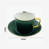 China European Style Striped Ceramic Coffee Cup Set with Spoon and Saucer 200ml for sale