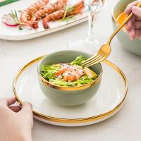 China Nordic Luxury Emerald Green Ceramic Dinnerware Set with Gold Rim 16-Piece for sale