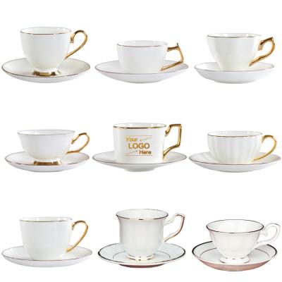 China Wholesale Customizable Sublimation Coated Bone China Mug with Saucer 180ml 250ml Gold Rim for sale