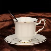 China Wholesale Customizable Sublimation Coated Bone China Mug with Saucer 180ml 250ml Gold Rim for sale